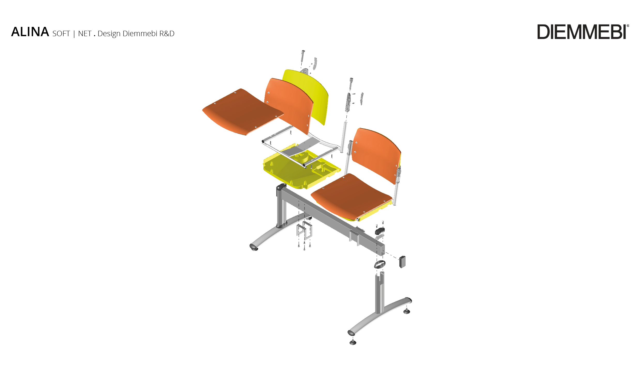 Alina two-seater movable bench with aluminium frames, seats and backs ...