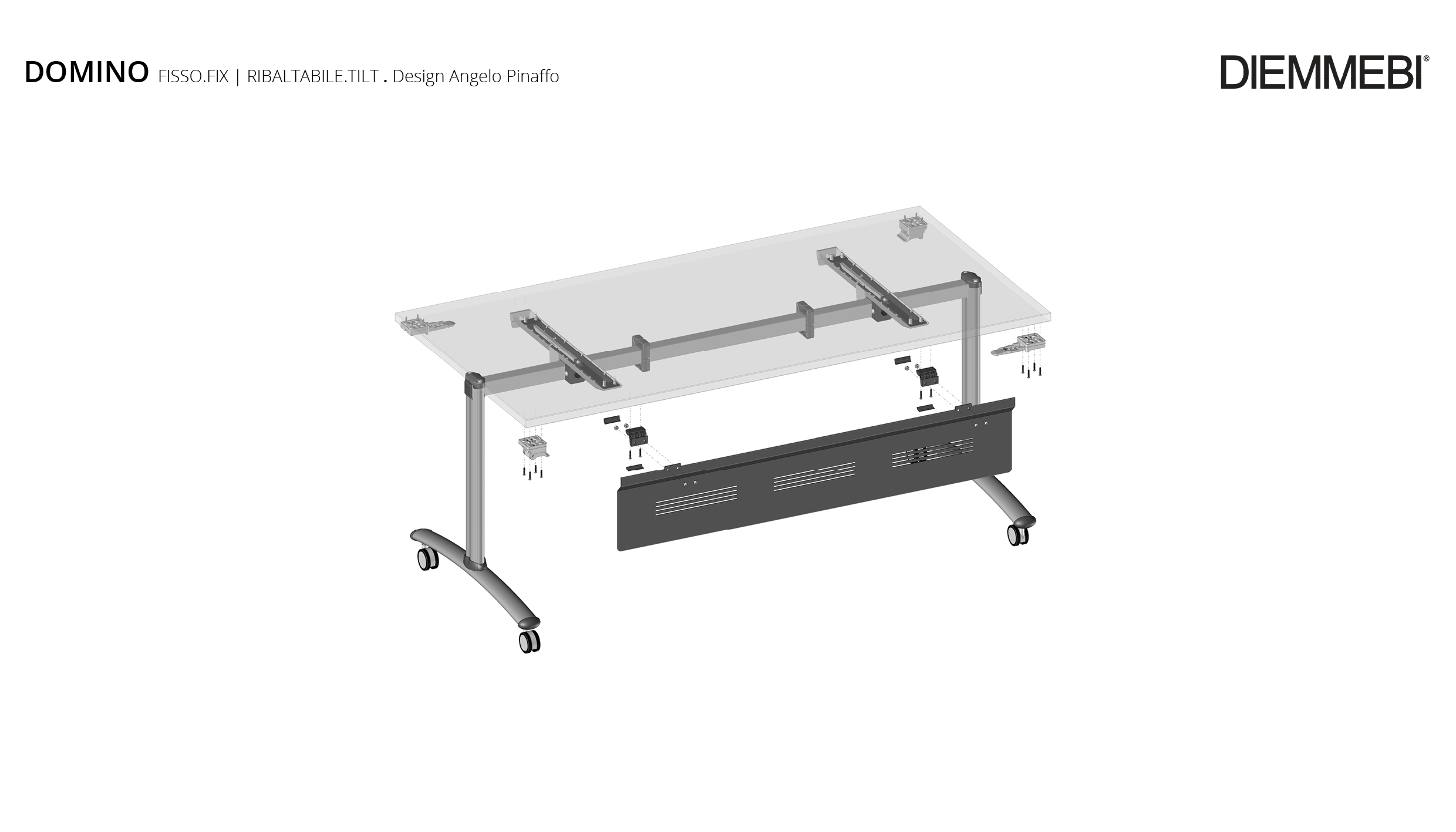 Struttura c/ruote tavolo Domino, gambe cromate, piano ribaltabile da ...