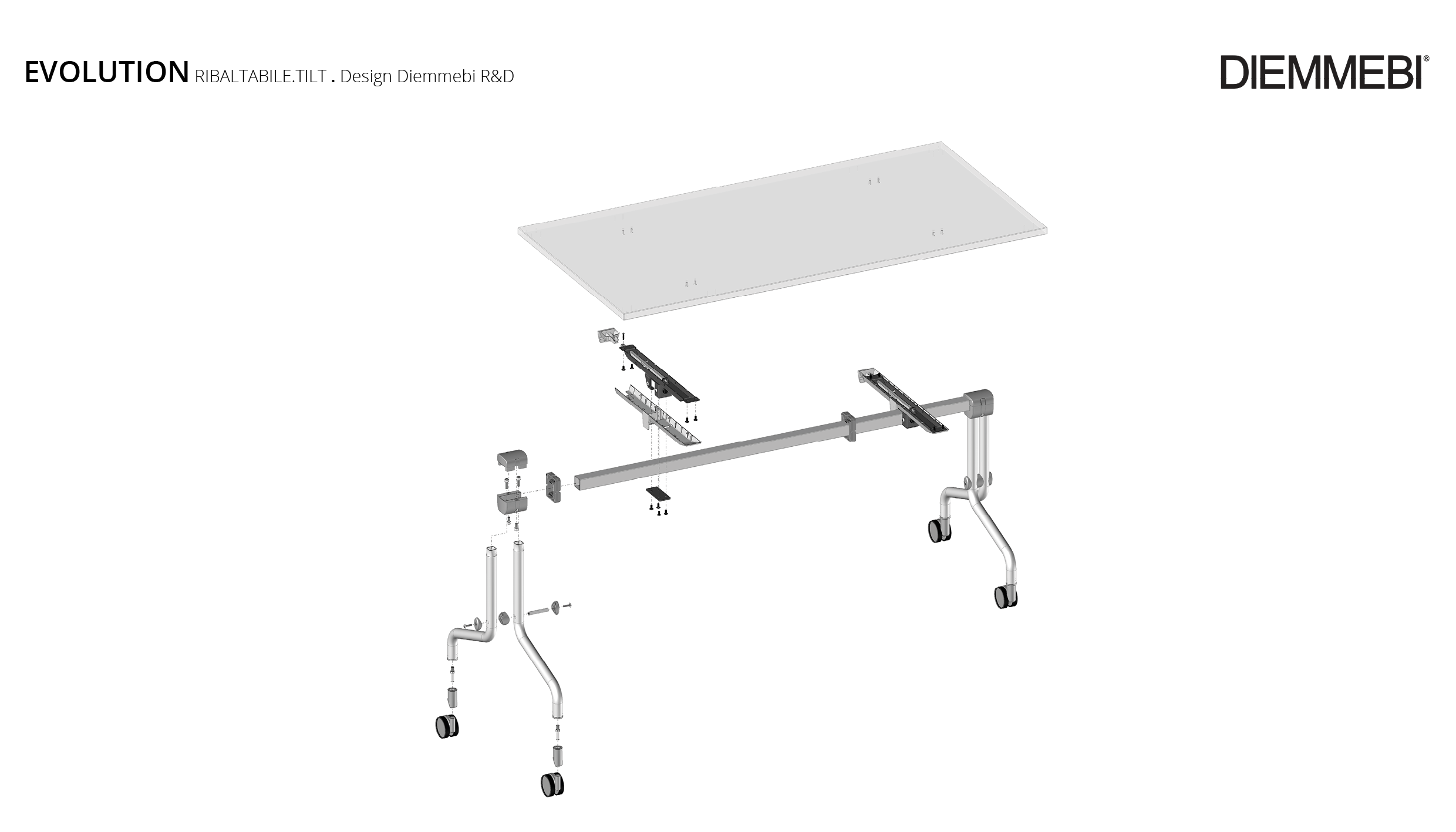Evolution table w/castors, chrome legs, for flip top table 1400x700/800