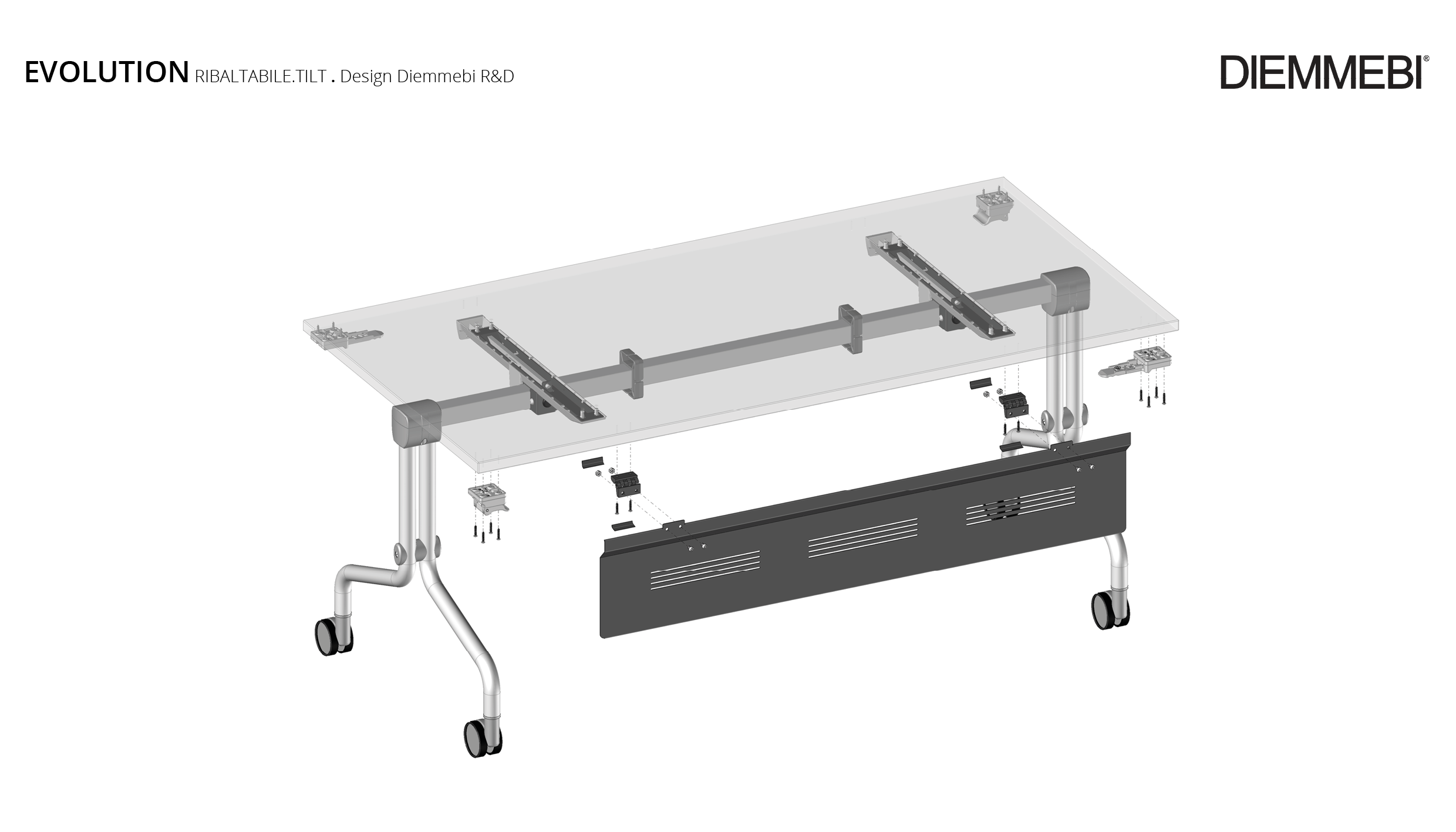 Evolution table w/castors, chromed legs, for flip top table 1600x700 ...