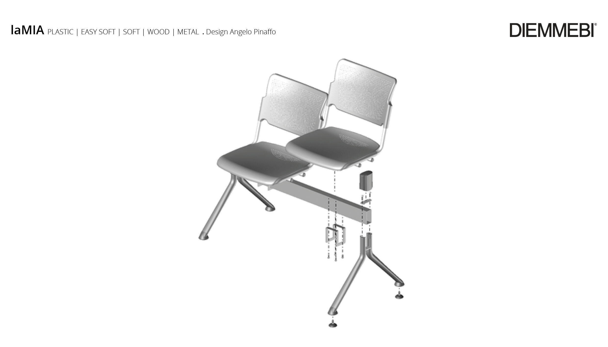 La Mia plastic two-seater movable bench, aluminium painted frame, metal ...