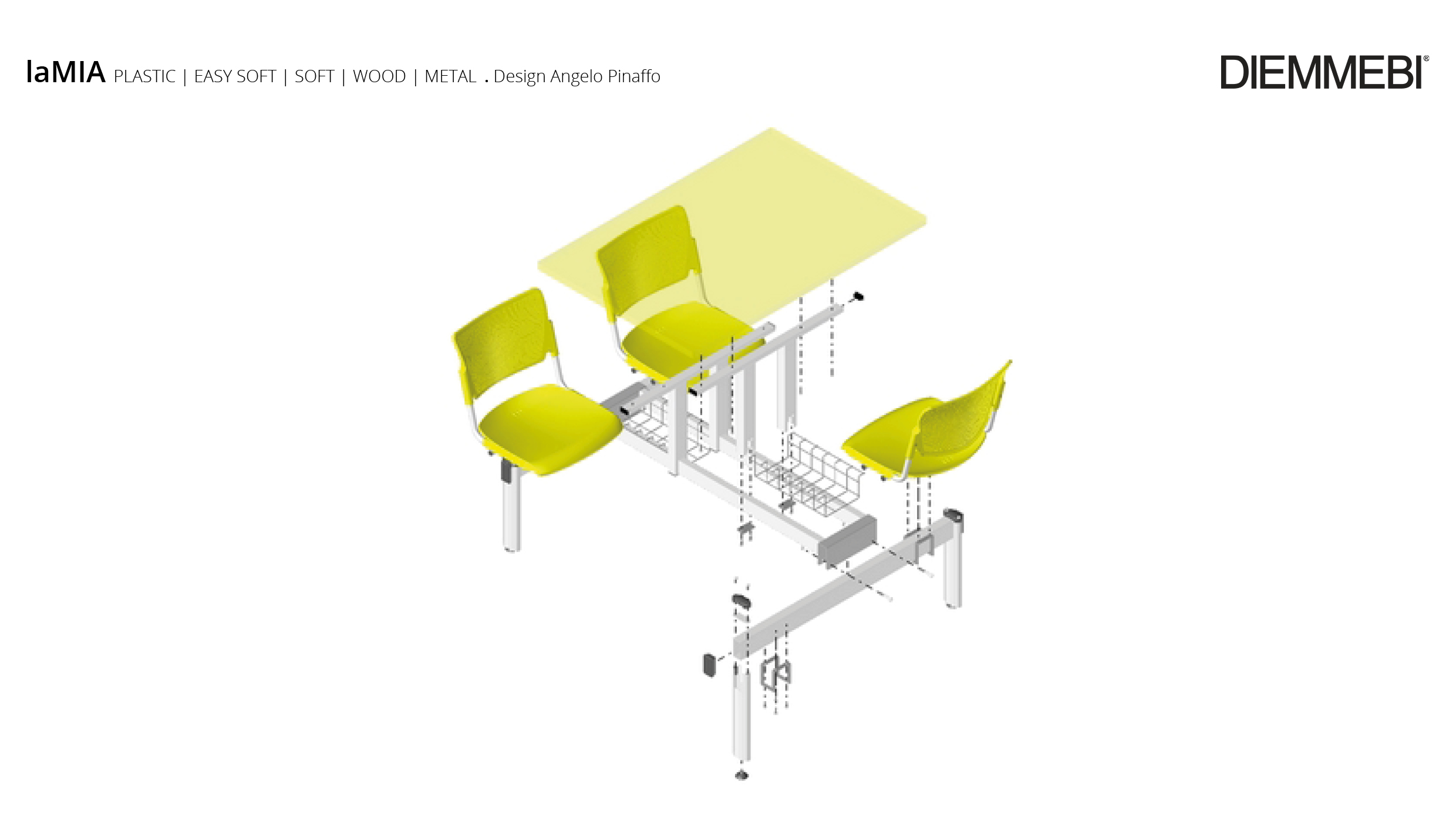 Tavolo mensa laMIA, a 4 posti con telai neri fissi, sedili e schienali ...