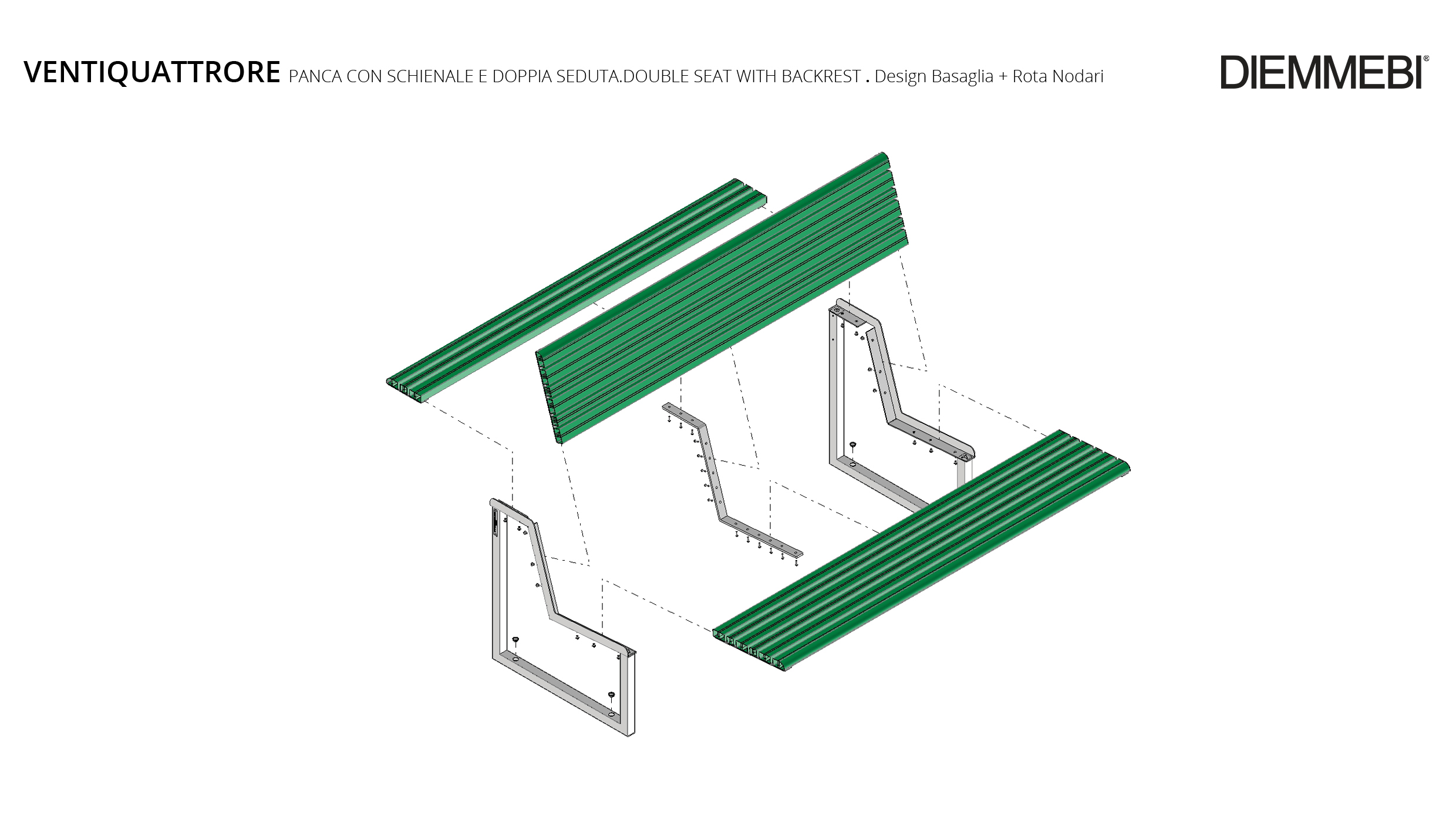 h24 Outdoor use double seat bench wth backrest