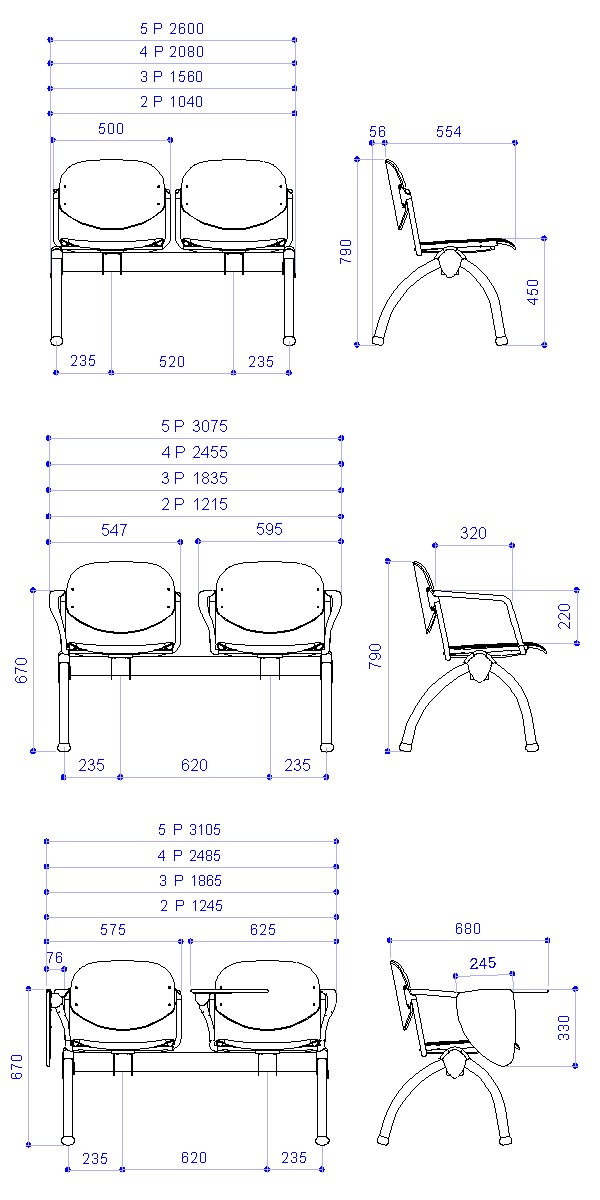 Wendy three-seater movable bench with aluminium frames, seats and backs ...